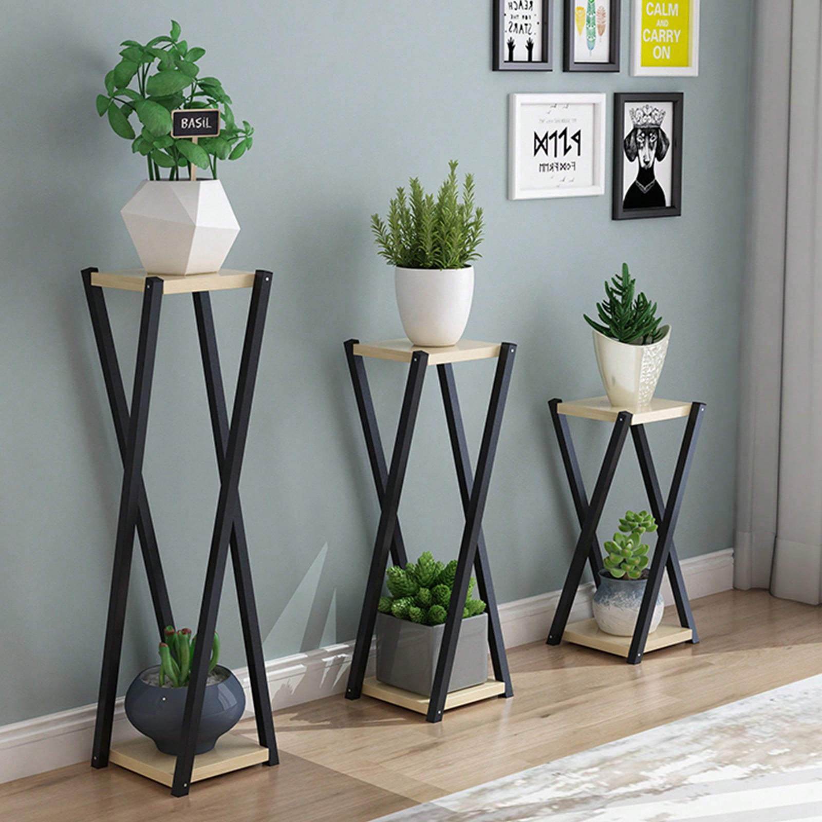2-Tier Metal Plant Stand X-Shape Outdoor Indoor Flower Pot Rack Display ...