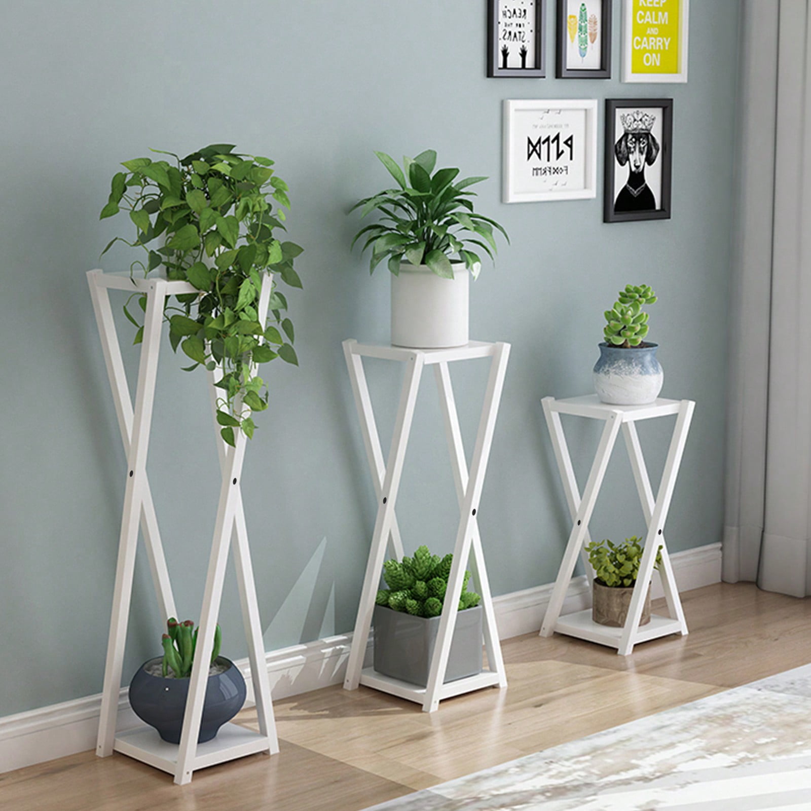 2-Tier Metal Plant Stand X-Shape Outdoor Indoor Flower Pot Rack Display ...