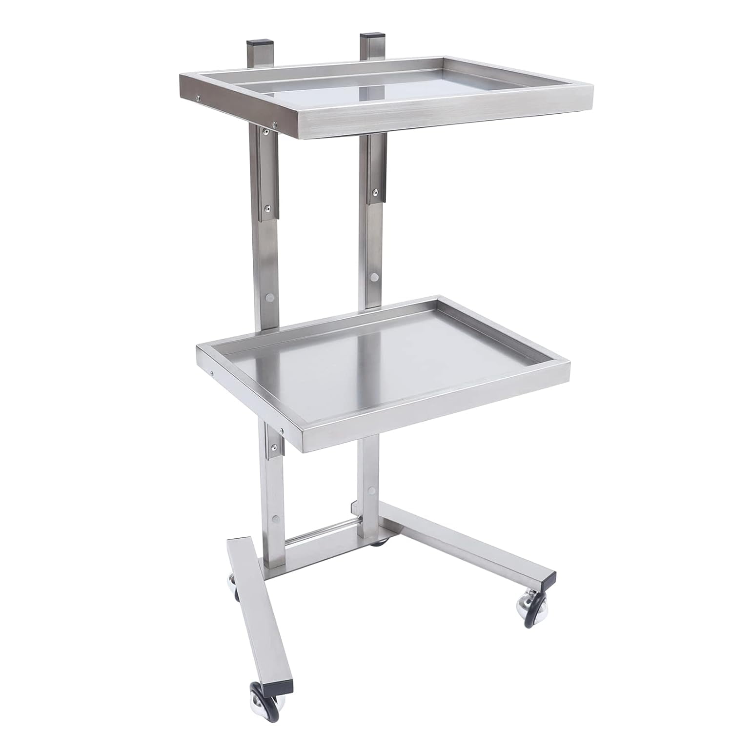 2-Tier Metal Rolling Cart, Foldable Stainless Steel Salon Tray with 4 ...