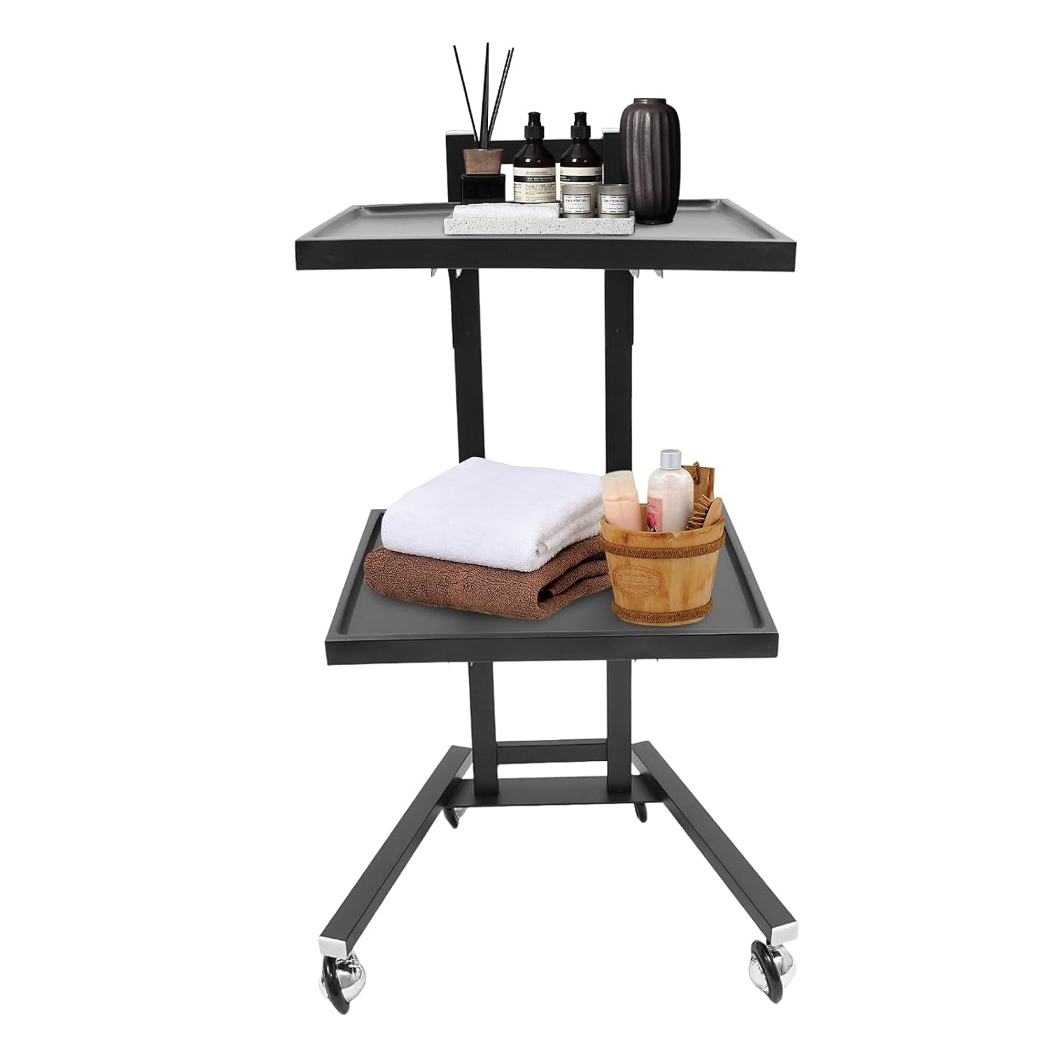 2 Tier Metal Rolling Cart, Folding Salon Tray Trolley, Mobile Storage ...