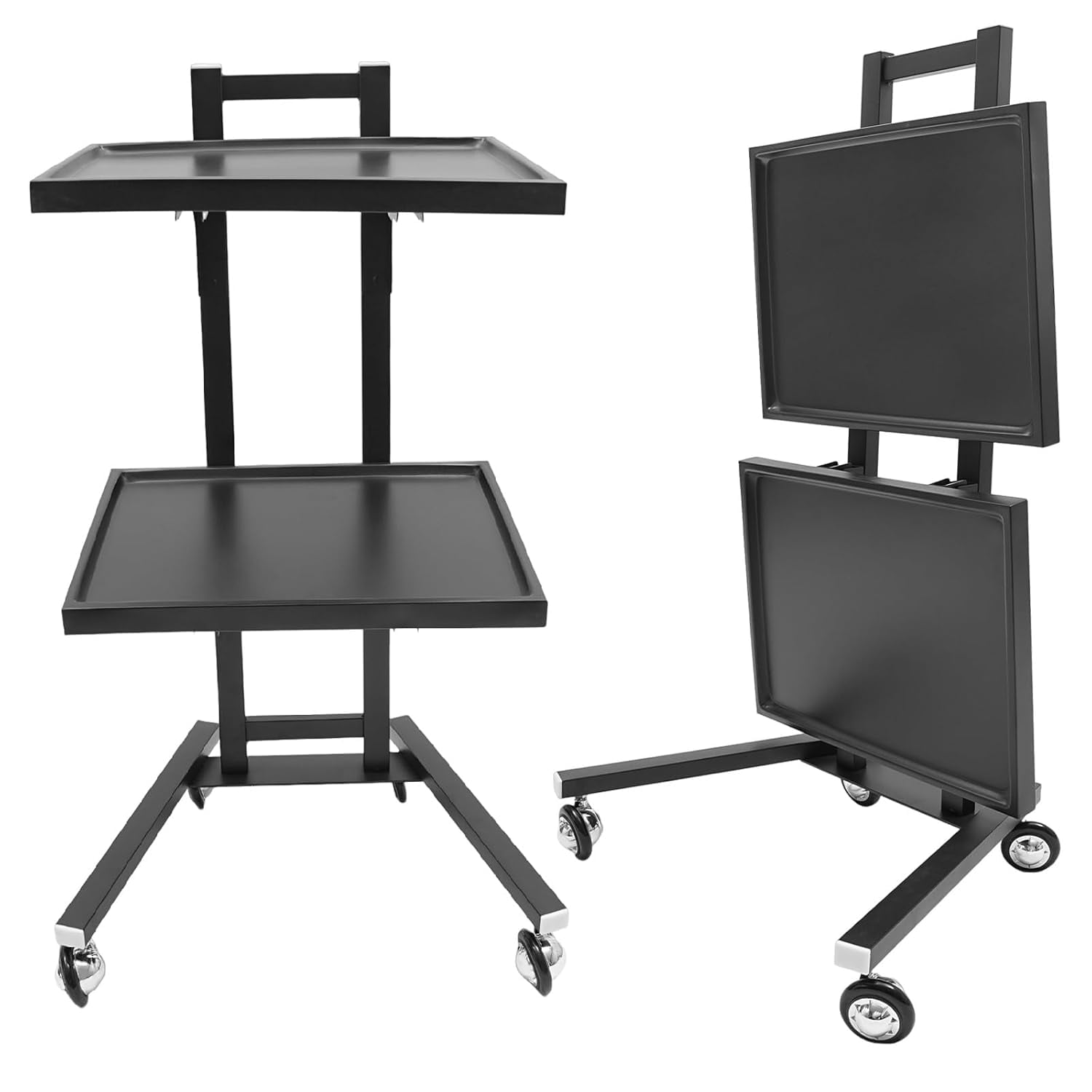 2 Tier Metal Rolling Cart, Stainless Steel Salon Tray with Wheels ...
