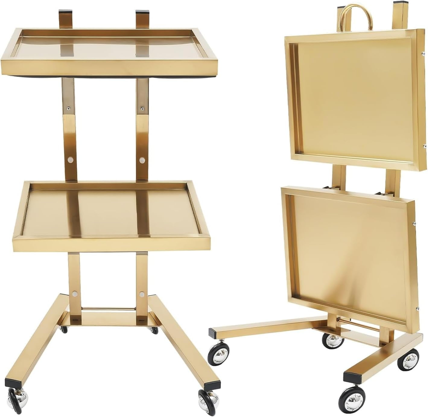 2 Tier Metal Rolling Cart, Stainless Steel Salon Tray with Wheels ...