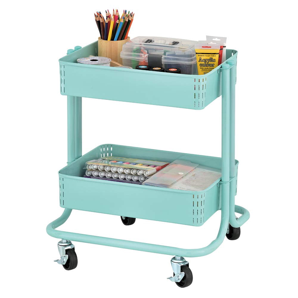 2-Tier Metal Rolling Utility Cart - Under Desk Office Storage ...