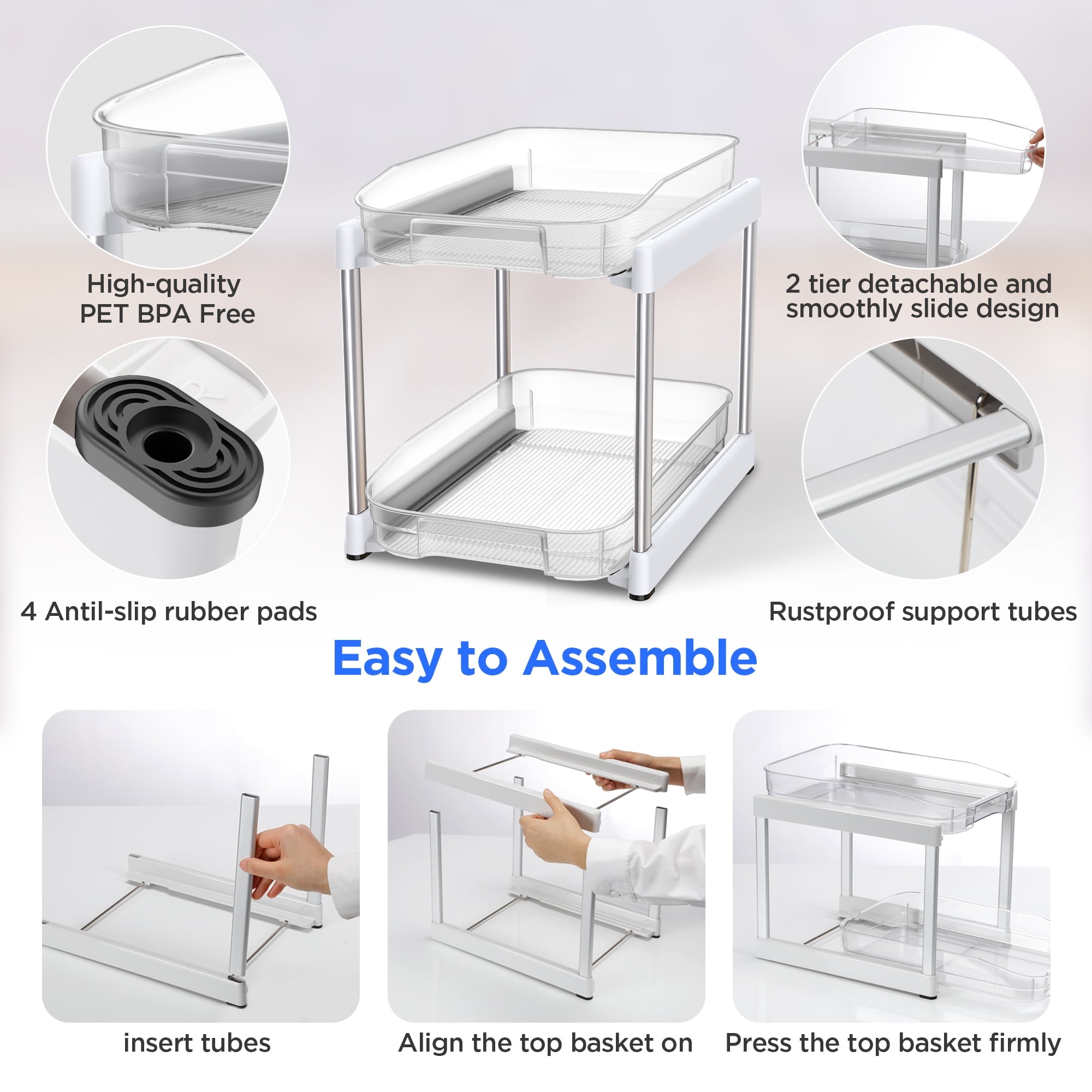 2-Tier Metal Shelf with Drawer for Cabinets – Great for Kitchen ...