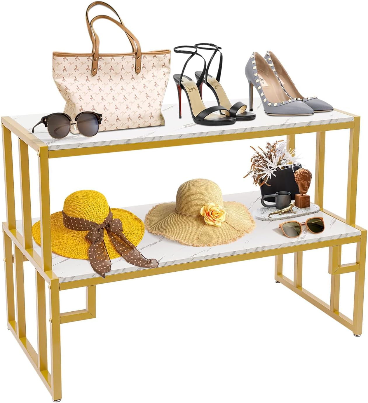 2 Tier Metal Shoe Handbag Display Stand, Floor Standing Heavy Duty ...