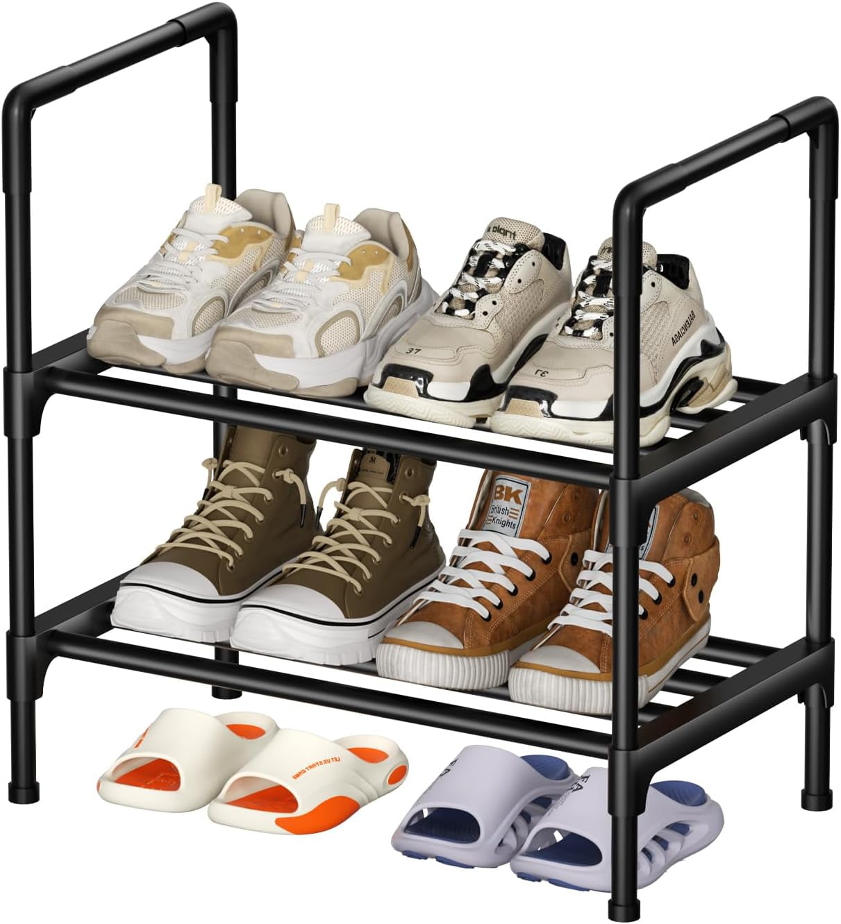 2 Tier Metal Shoe Organizer - Free-Standing, Easy to Assemble, Holds Up ...