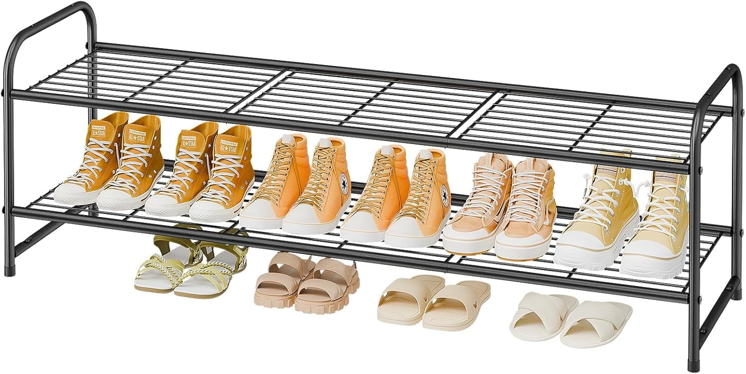 2 Tier Metal Shoe Rack Organizer for Closet, 44" W Long Free Standing ...