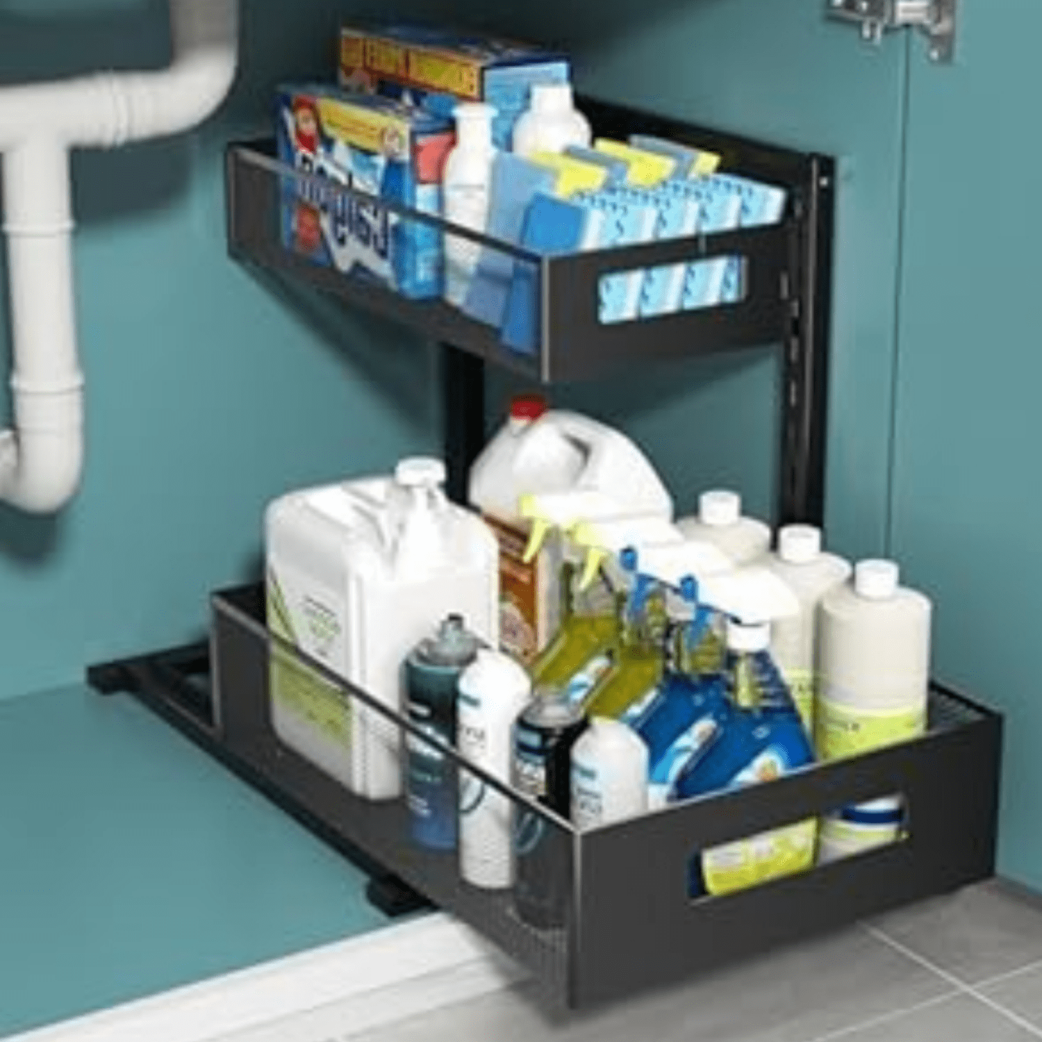 2-Tier Metal Under Sink Organizer, Pull Out Smoothly Under Kitchen Sink ...