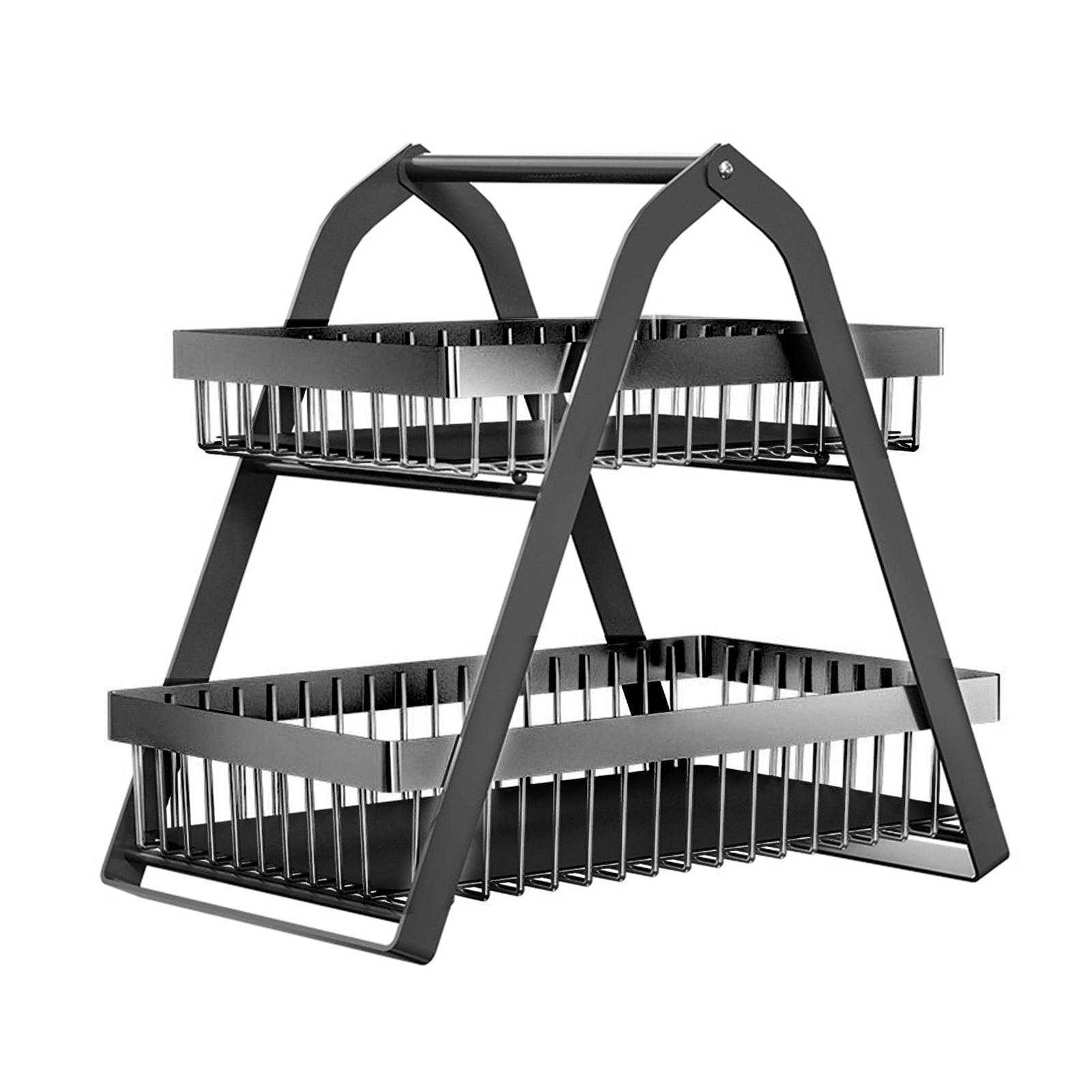 2 Tier Metal Storage Basket Portable Fruit Vegetable Mesh Organizer ...