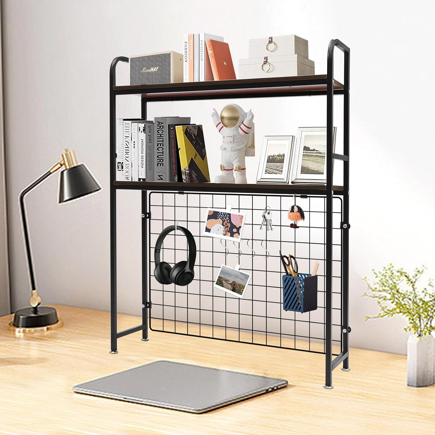 2-Tier Metal Storage Shelf for Computer Desk Tabletop Organizer ...