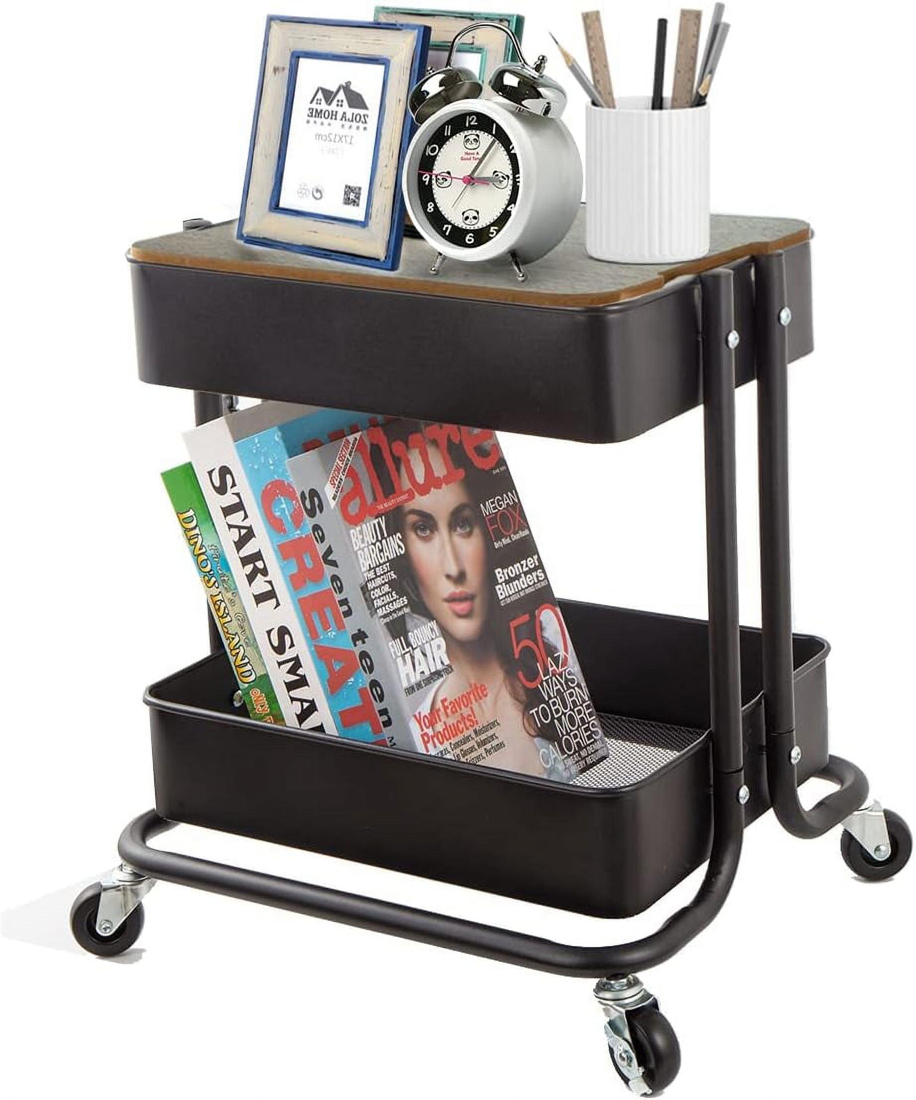 2-Tier Metal Utility Rolling Cart Storage Organizer with Cover Board ...