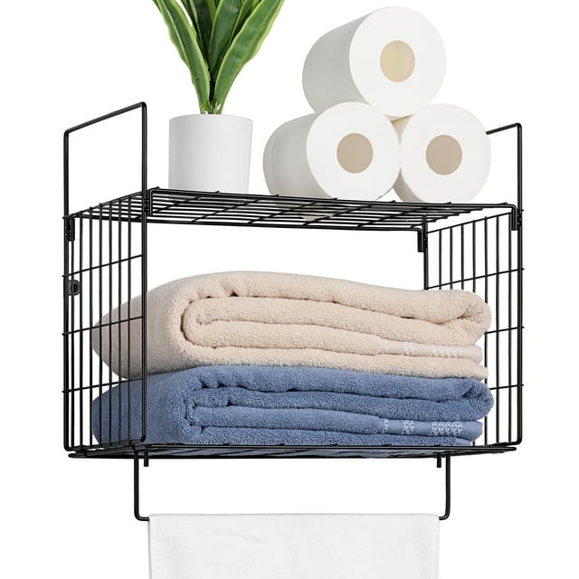 2 Tier Metal Wire Wall Mounted Bathroom Towel Rack with Shelf - Walmart.com