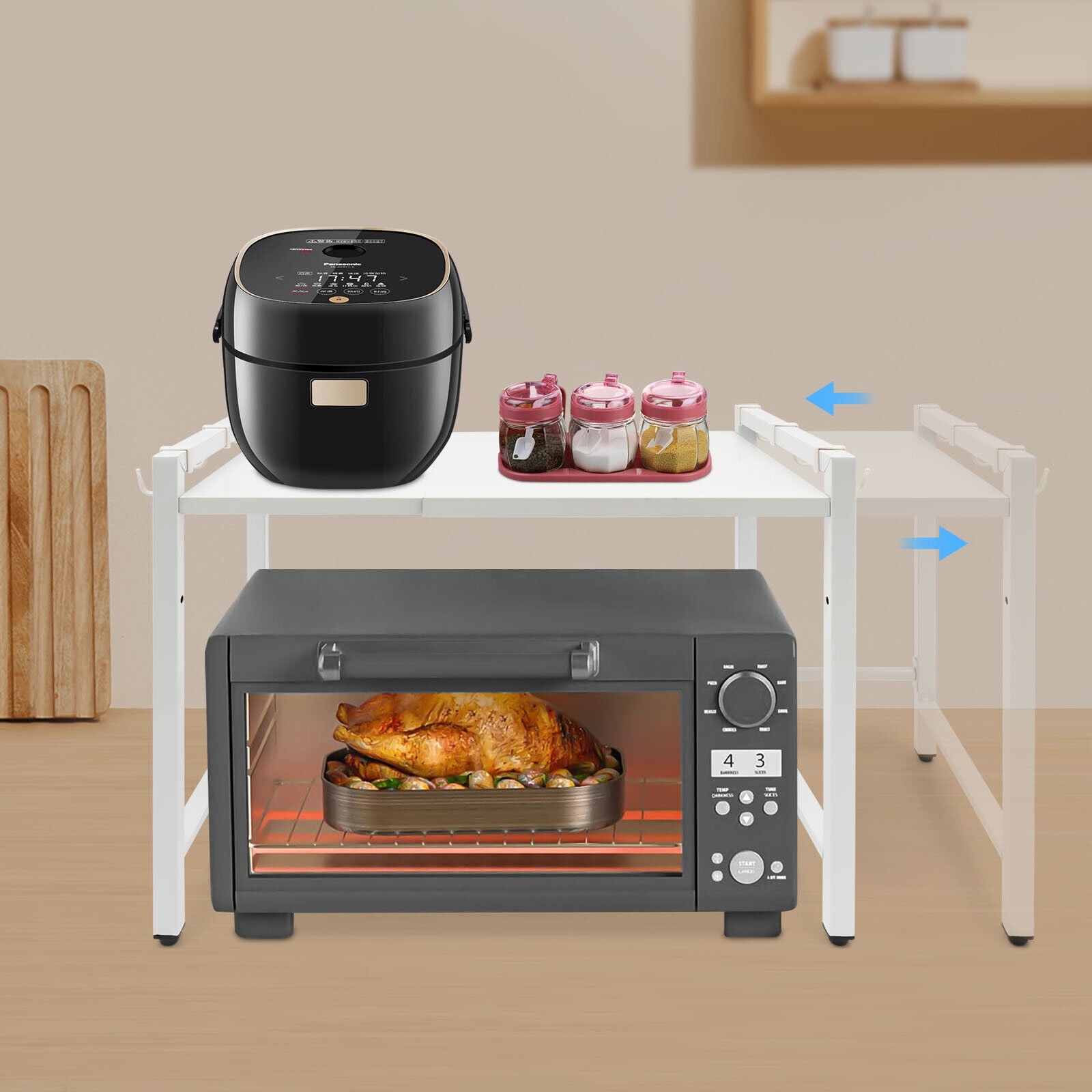 2 Tier Microwave Stand Adjustable Kitchen Shelf for Kitchen Countertop ...