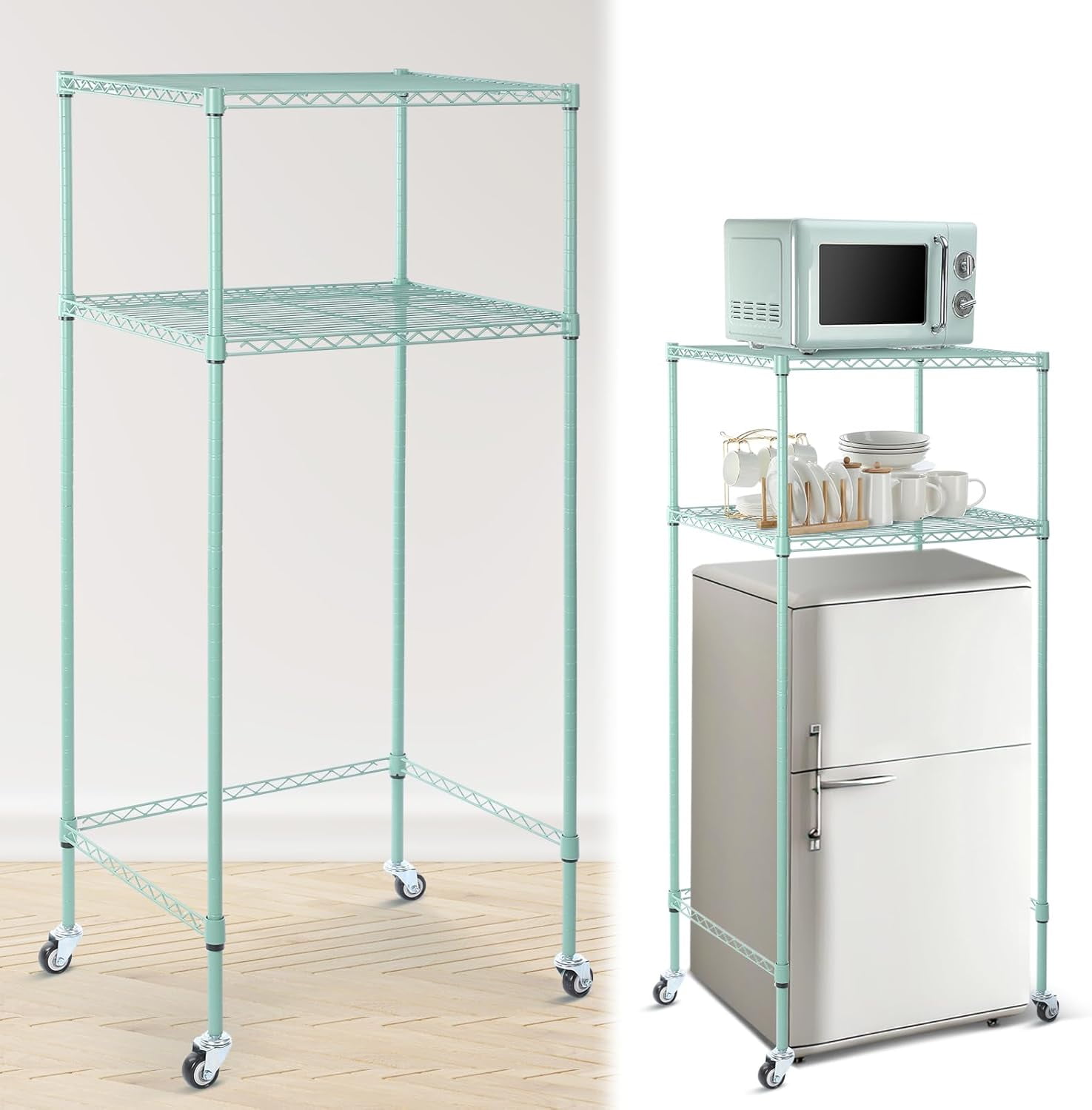 2 Tier Mini Fridge Shelf with Storage for Dorm Adjustable Metal Height ...