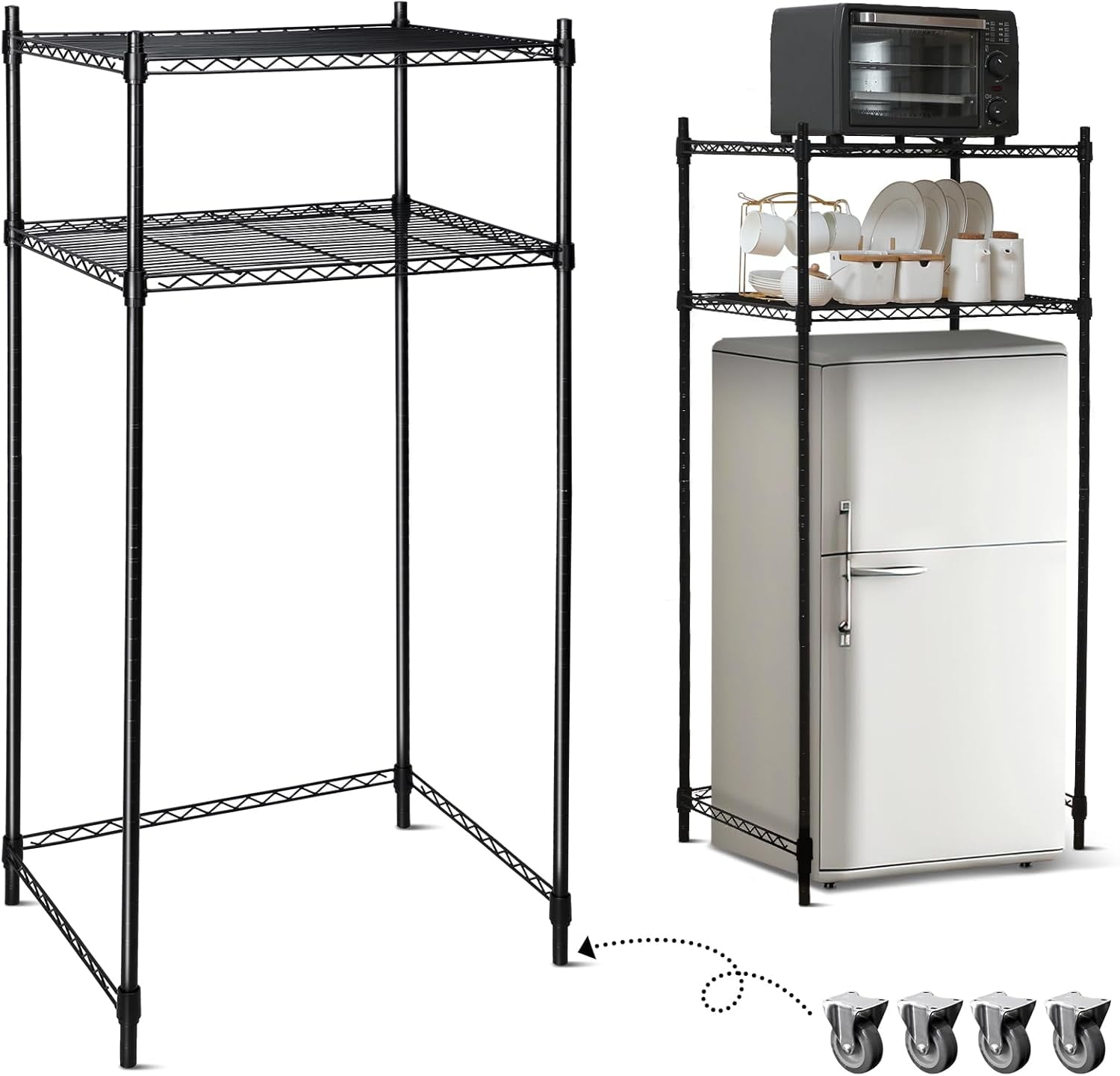 2 Tier Mini Fridge Stand with Storage for Dorm Microwave Stand Over ...