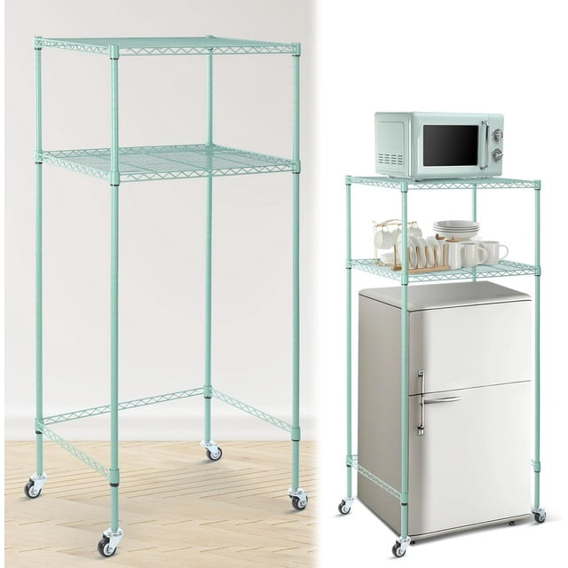 2 Tier Mini Fridge Stand with Storage for Dorm Microwave Stand Over ...