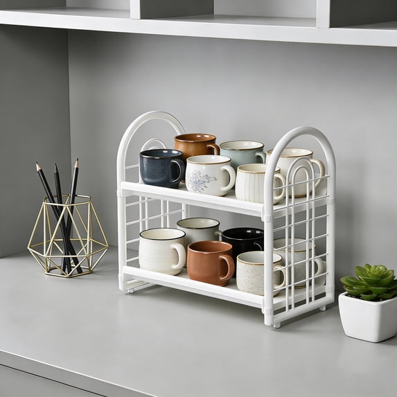 2-Tier Minimalist Desktop Storage Rack, Hollow Plastic Tabletop ...