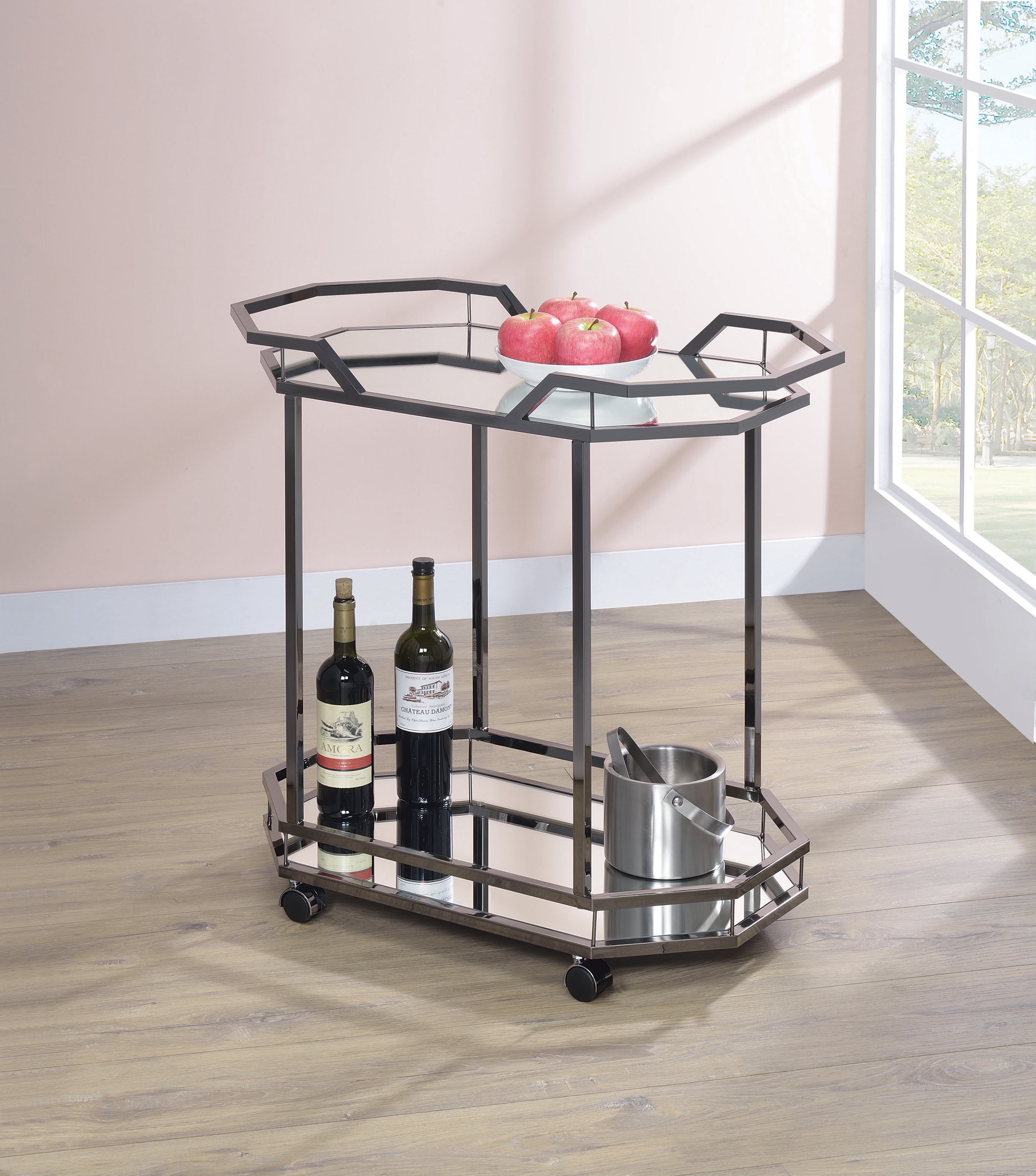 2-Tier Mirrored Serving Cart Black Nickel - Walmart.com