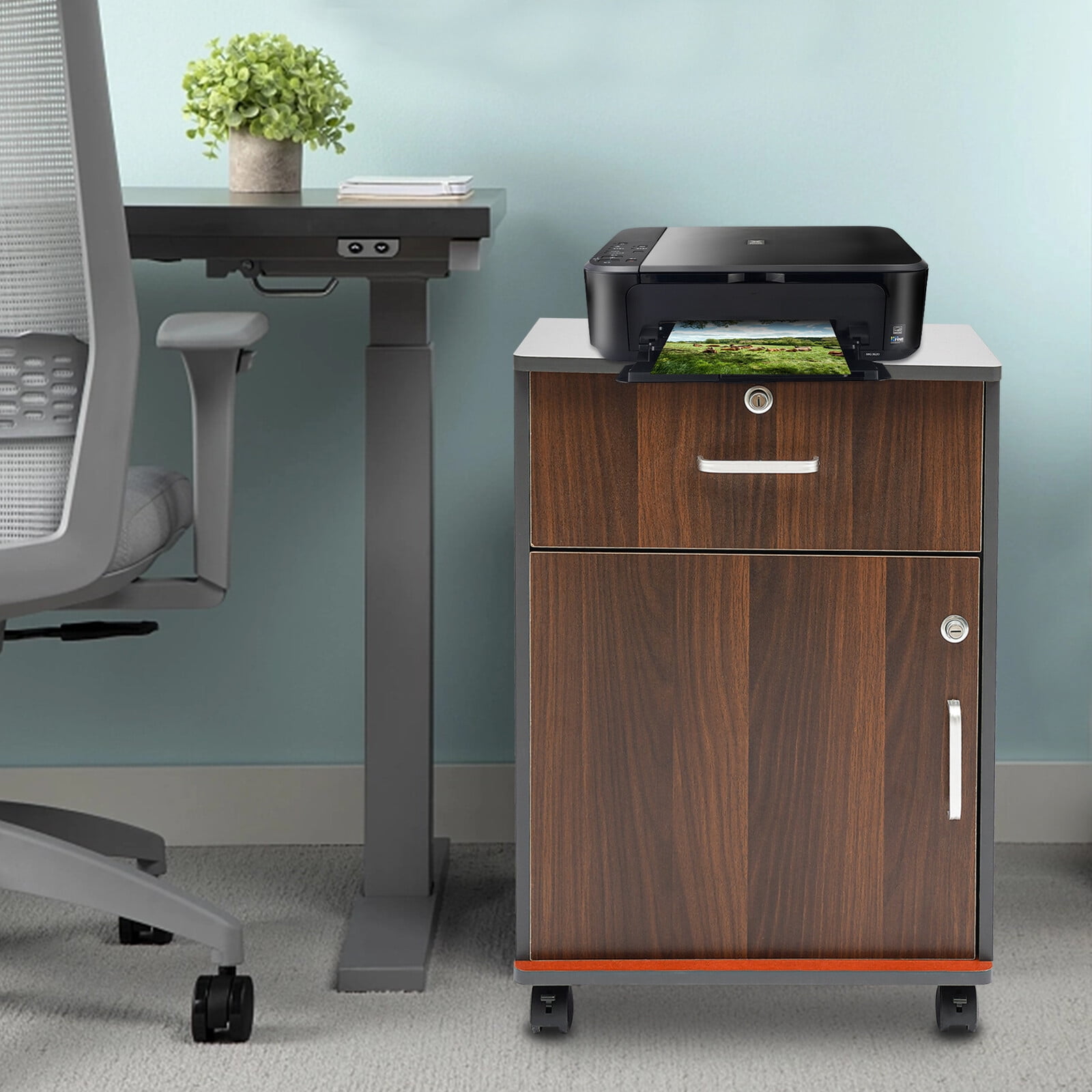 2 Tier Mobile File Cabinet, Under Desk Metal Filing Cabinet with Lock ...