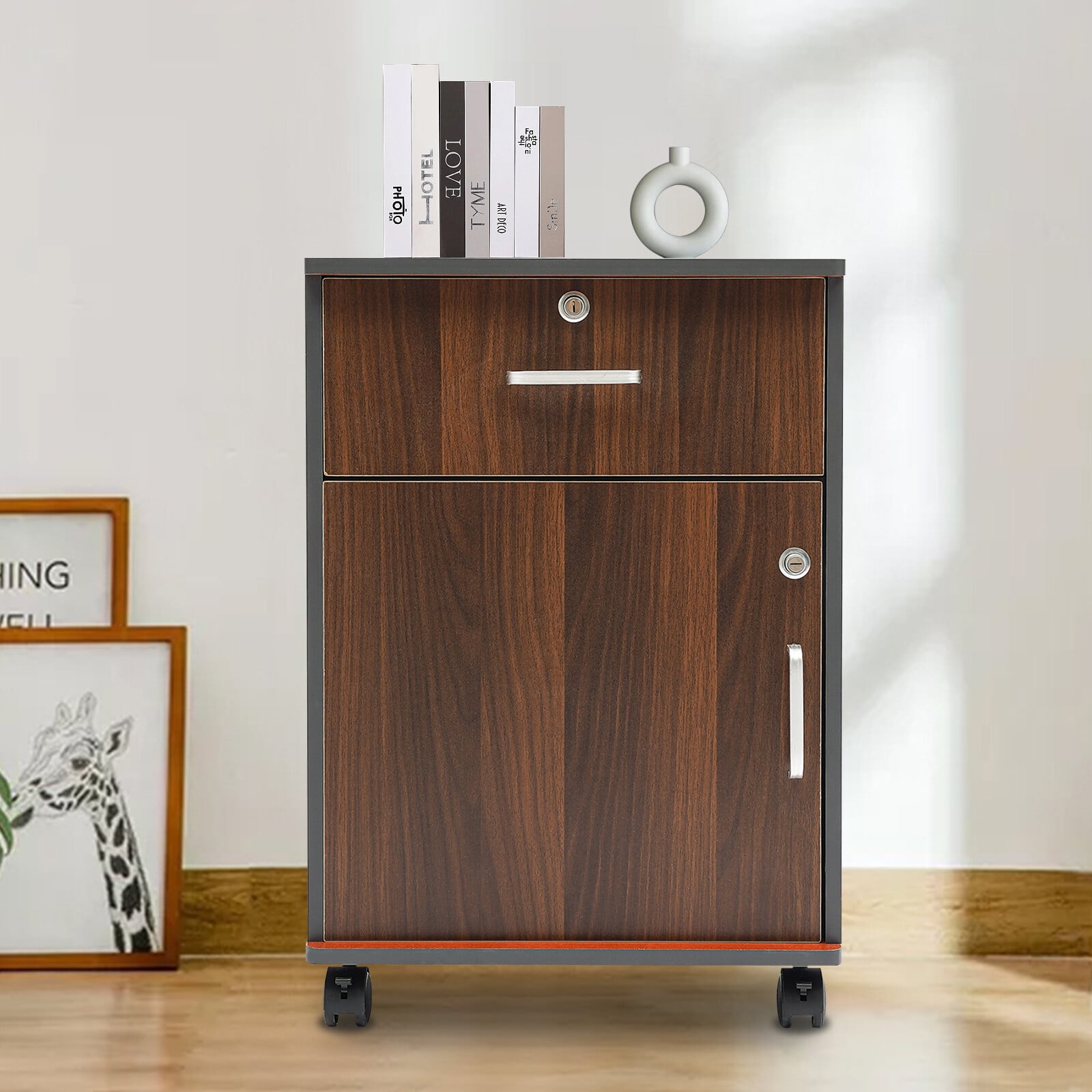 2 Tier Mobile File Cabinet, Under Desk Metal Filing Cabinet with Lock ...