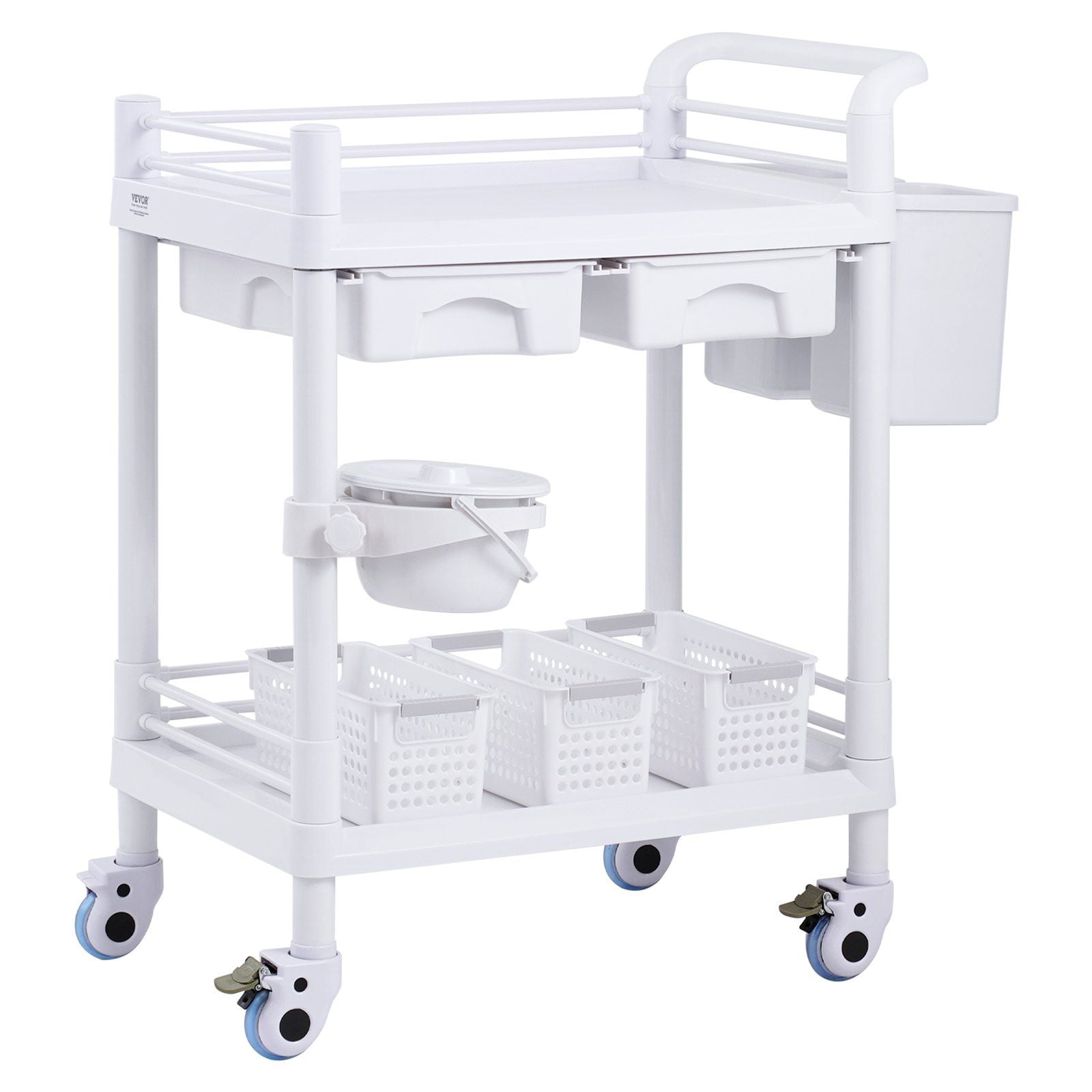 2-Tier Mobile Lab Cart with Drawers, 3 Trash Bins & Wheels, Utility ...