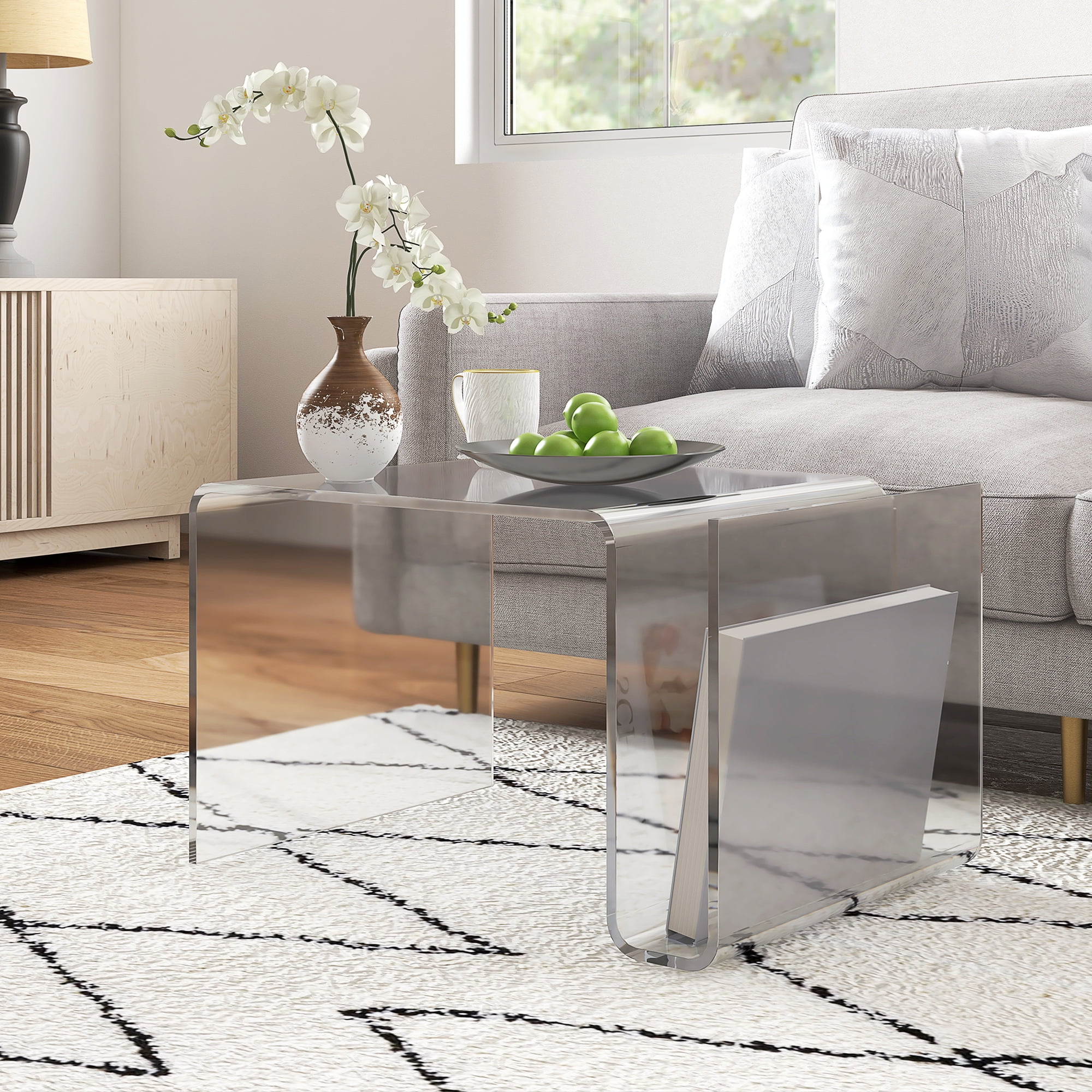 2-Tier Modern Acrylic Side Table, Minimalist S-Shaped End Table ...