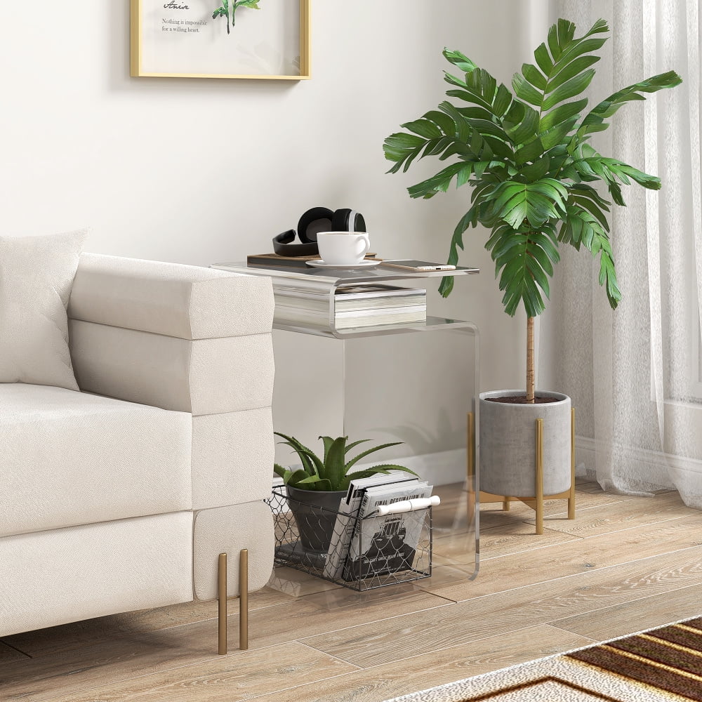 2 Tier Modern Acrylic Side Table S-Shaped End Table, Transparent ...