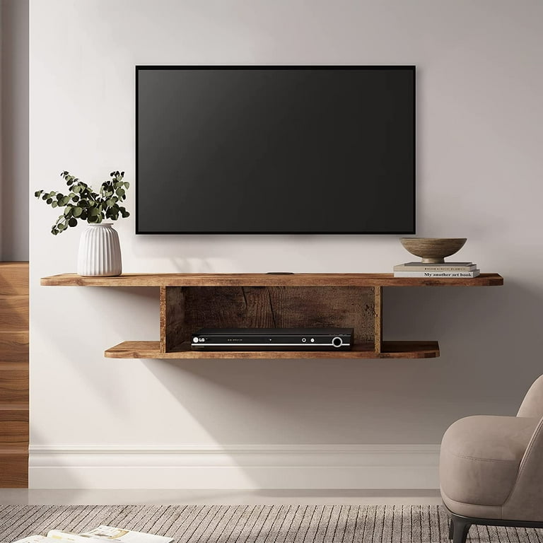 2 Tier Modern Floating TV Stand Wall Mounted Entertainment Center Floating TV Shelf Under TV for Living Room Brown Walmart