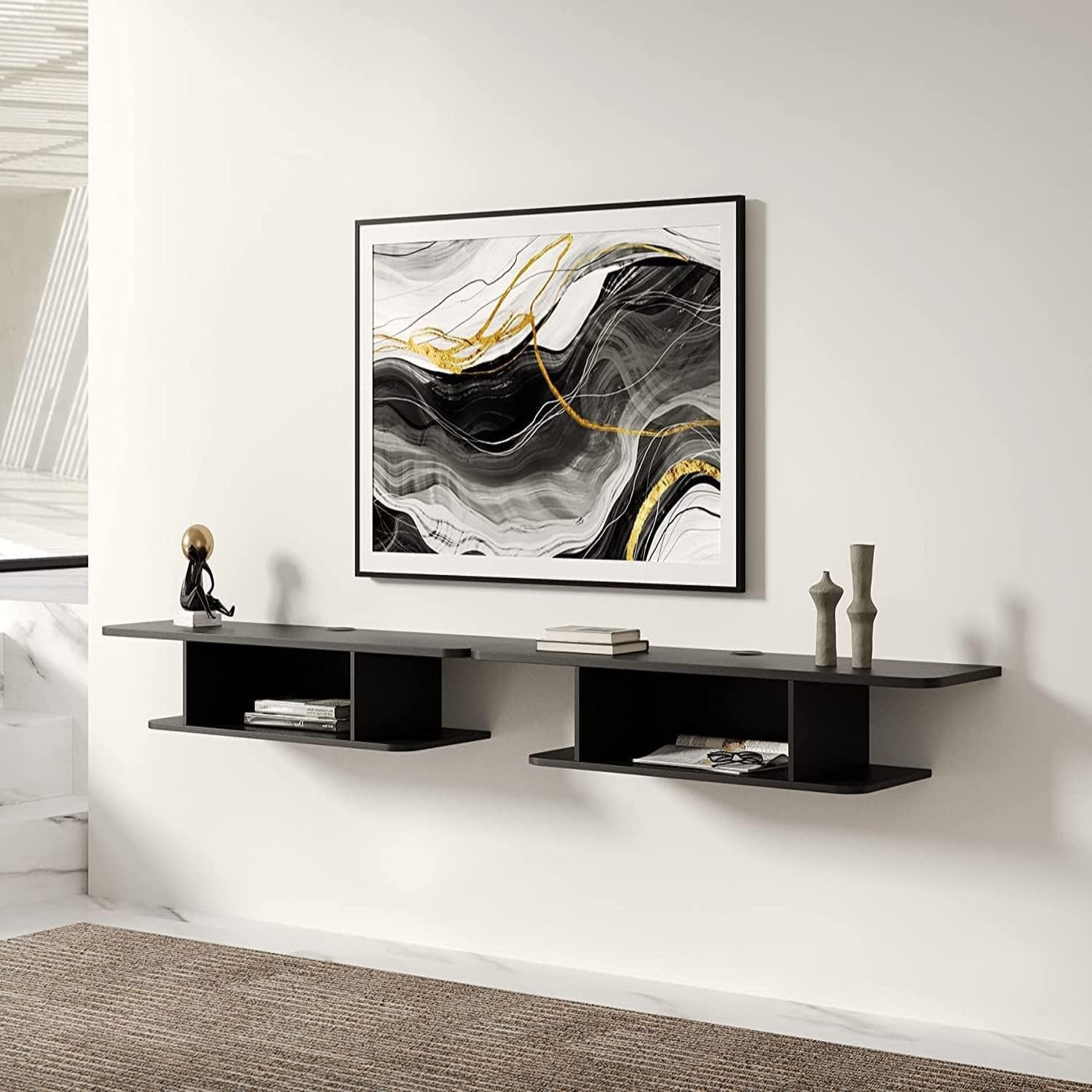 2 Tier Modern Floating TV Stand Wall Mounted Entertainment Center Media ...