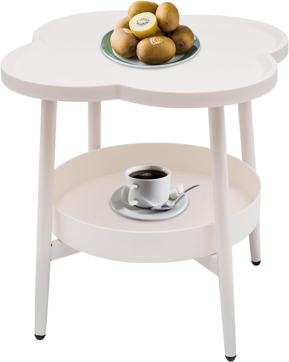 2-Tier Modern Side Table, Four-Leaf Clover Shape End Table with 4 Legs ...