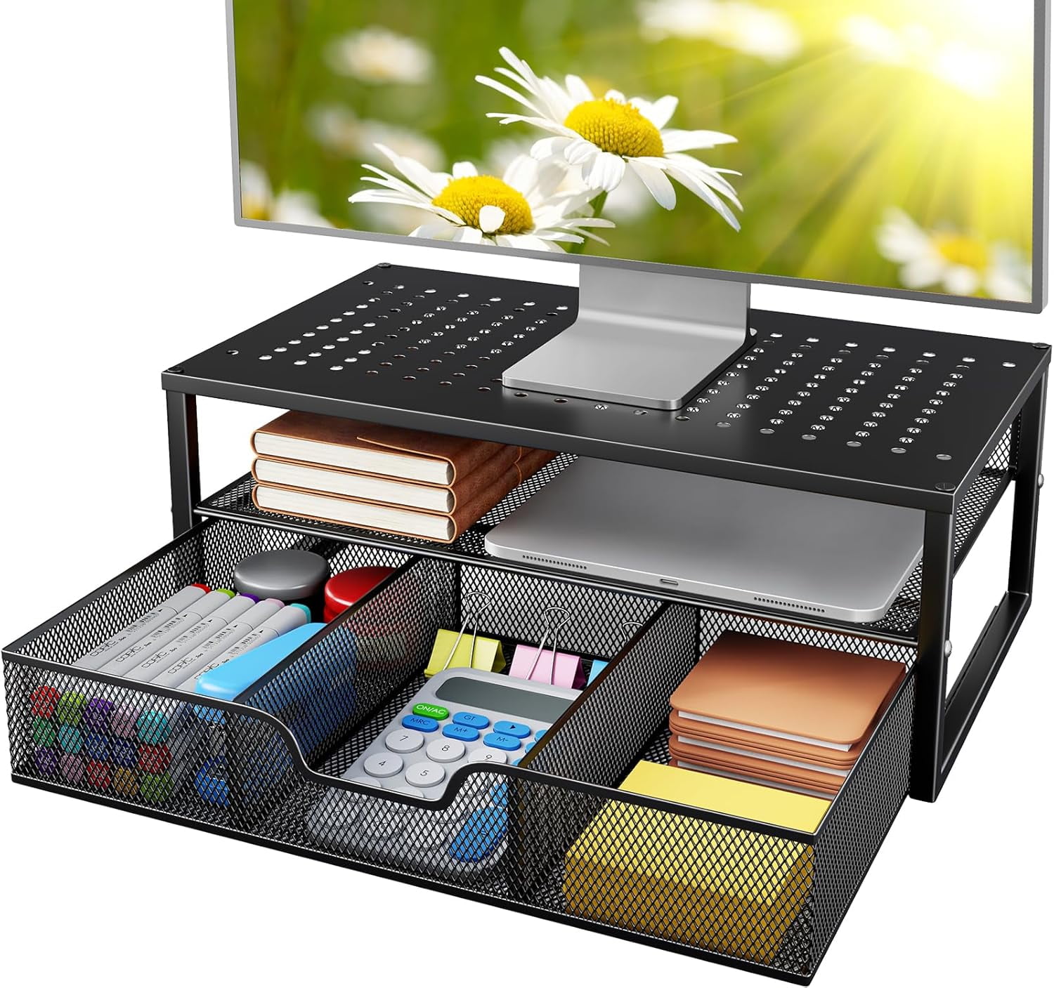 2 Tier Monitor Stand, Metal Monitor Riser with Storage, Computer Desk ...