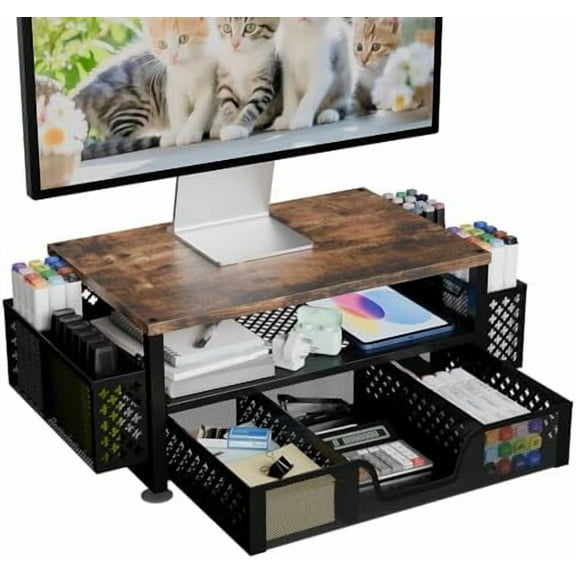 Desk Organizers and Accessories, 3-Tier Monitor Stand Riser with Fabric ...