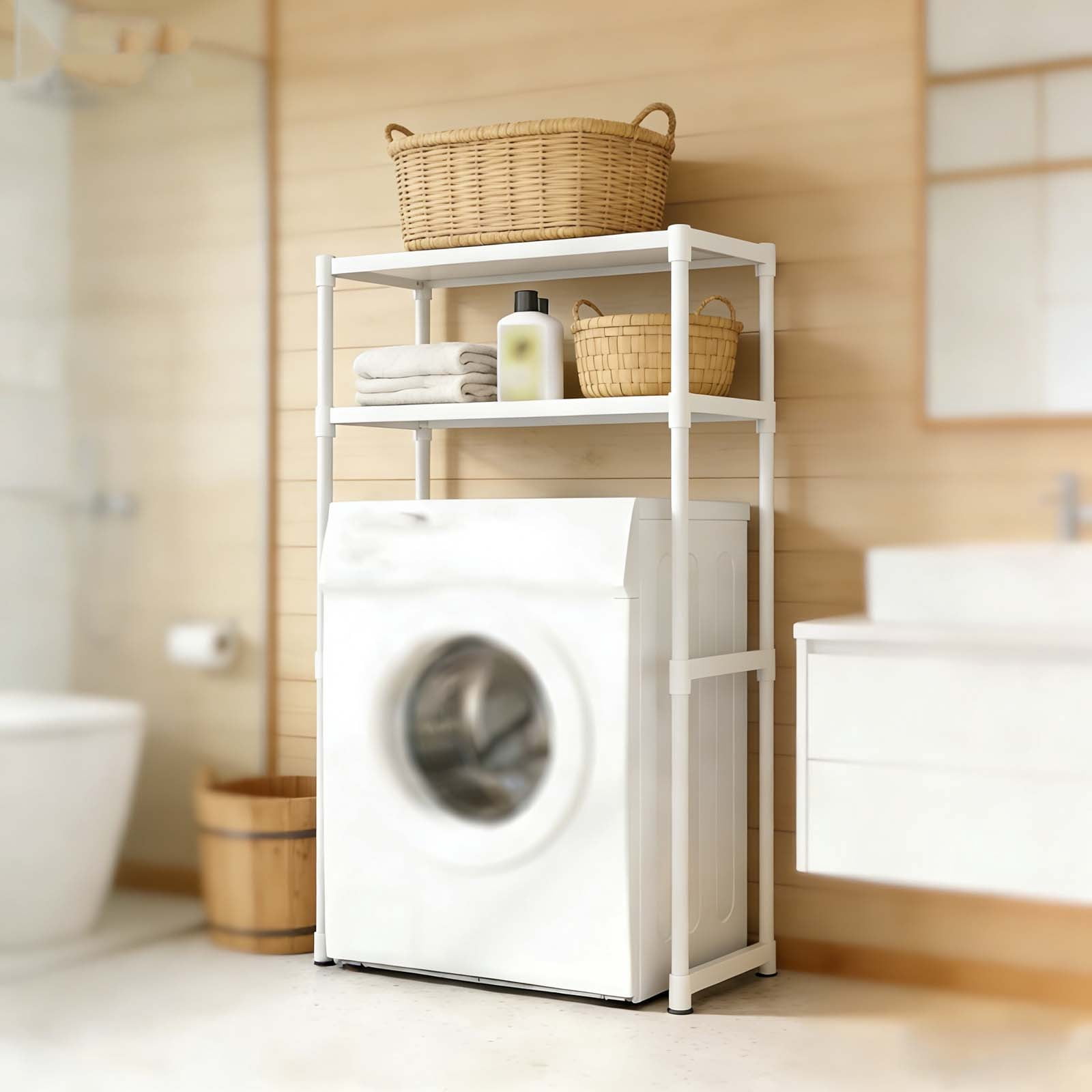 2-Tier Multi-Scene Over Washer and Dryer Storage - Washing Machine Storage Rack - Expandable ...