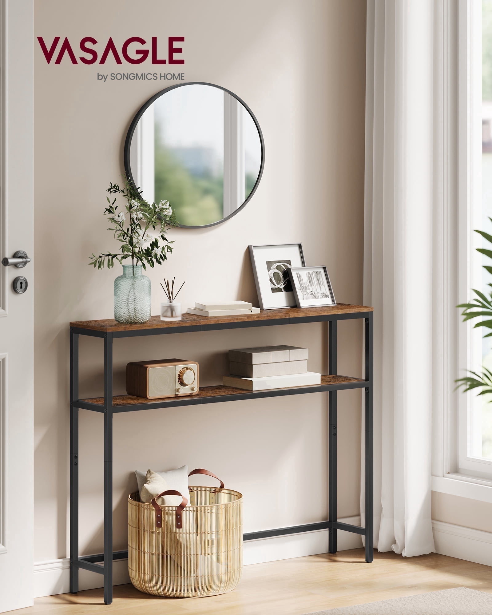 2-Tier Narrow Console Table, 31.5 Inch Sofa Table with 2 Shelves ...