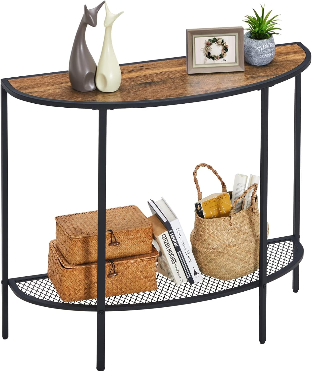 2 Tier Narrow Console Table for Entryway with Storage, Half Moon Sofa ...