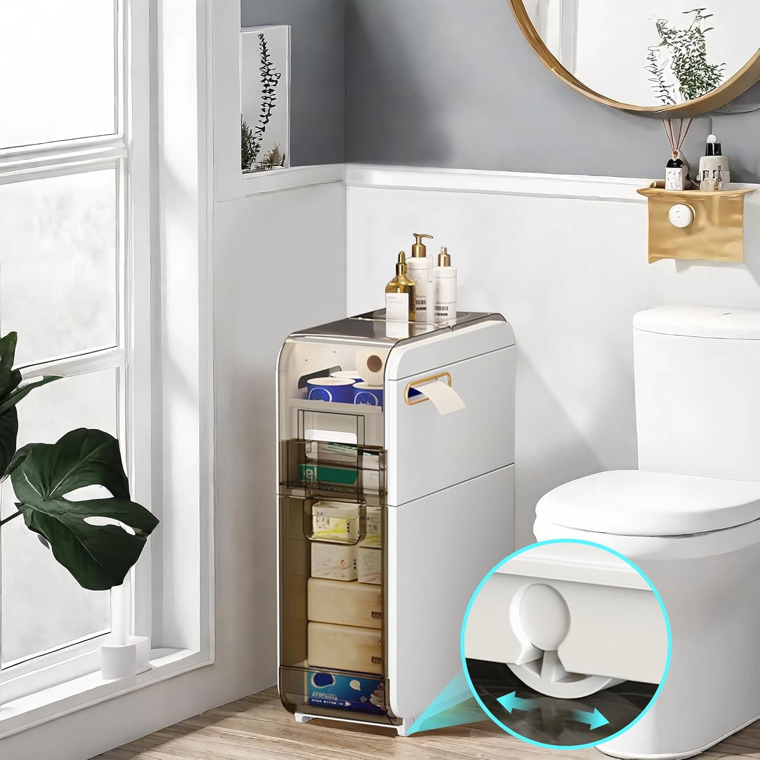 2 Tier Narrow Slim Bathroom Storage Cabinet, Skinny Plastic Bathroom ...