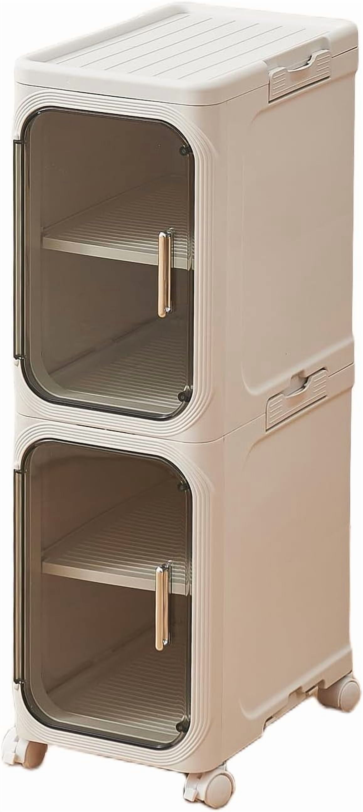 2-Tier Narrow Storage Cabinet with Magnetic Doors and Shelves, Plastic ...