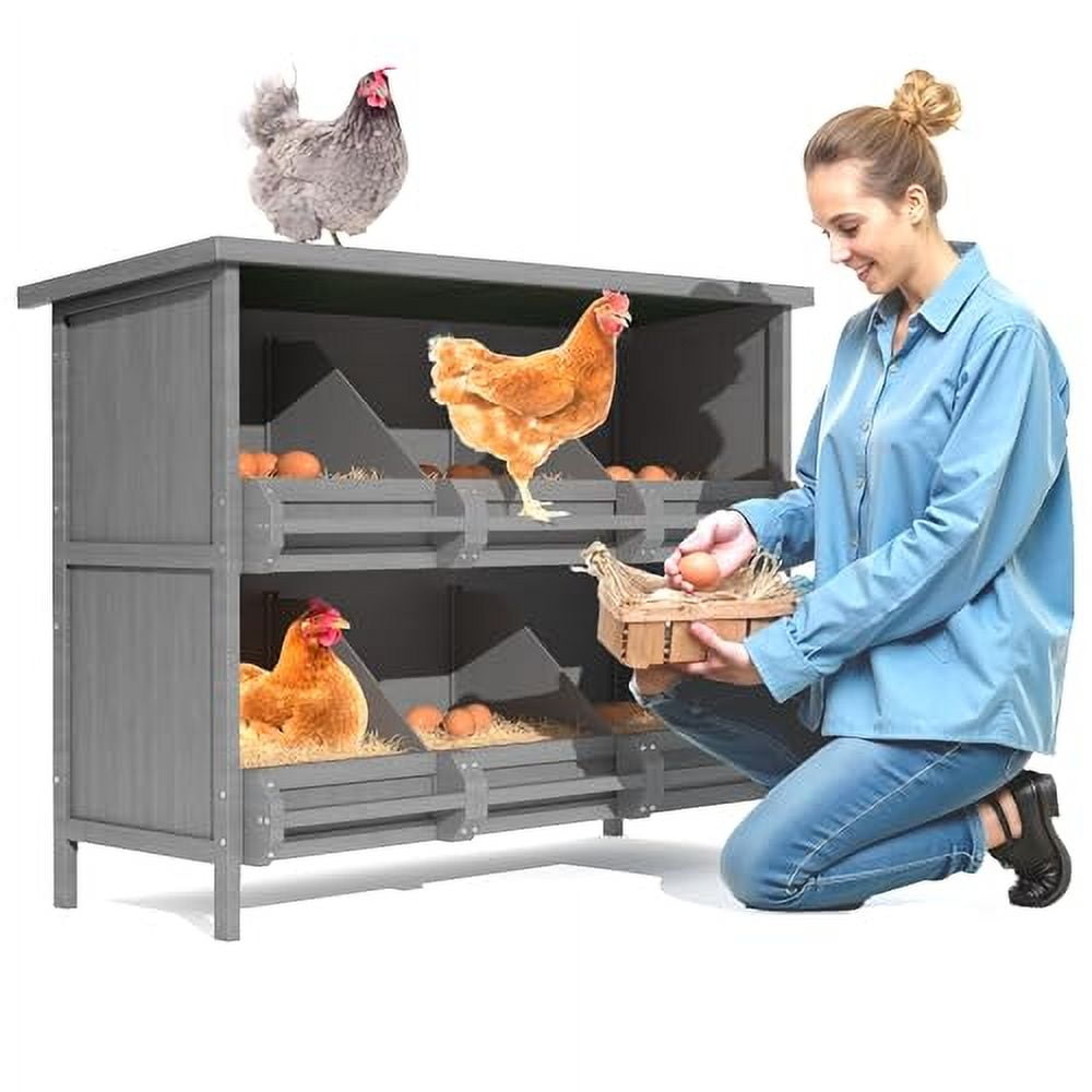 2-Tier Nesting Boxes for Chickens, 6-Compartment, Wooden Chicken ...