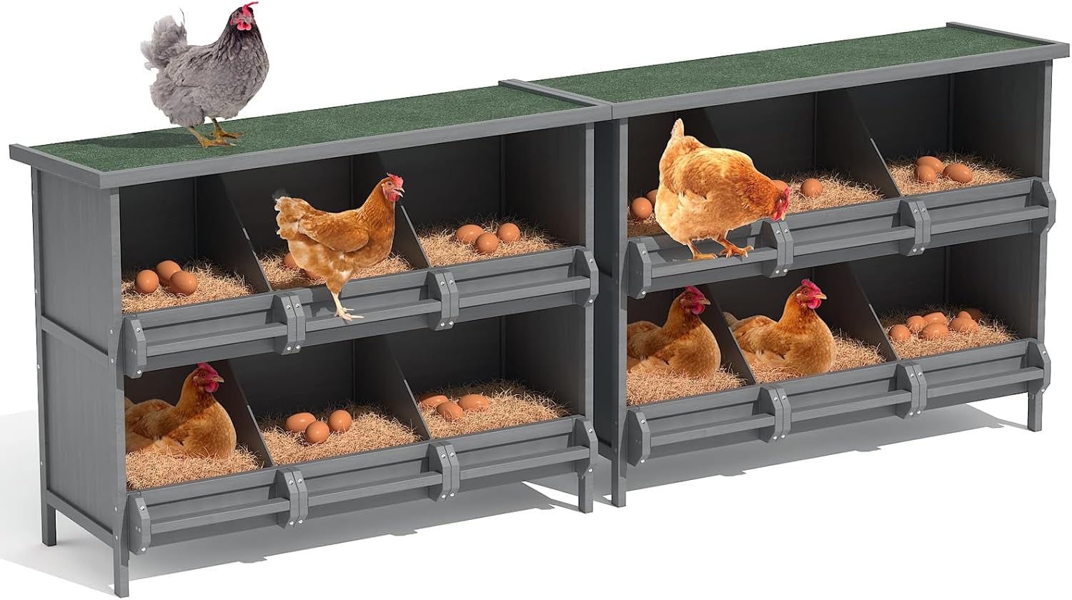 2-Tier Nesting Boxes for Chickens, 6-Compartment, Wooden Chicken ...