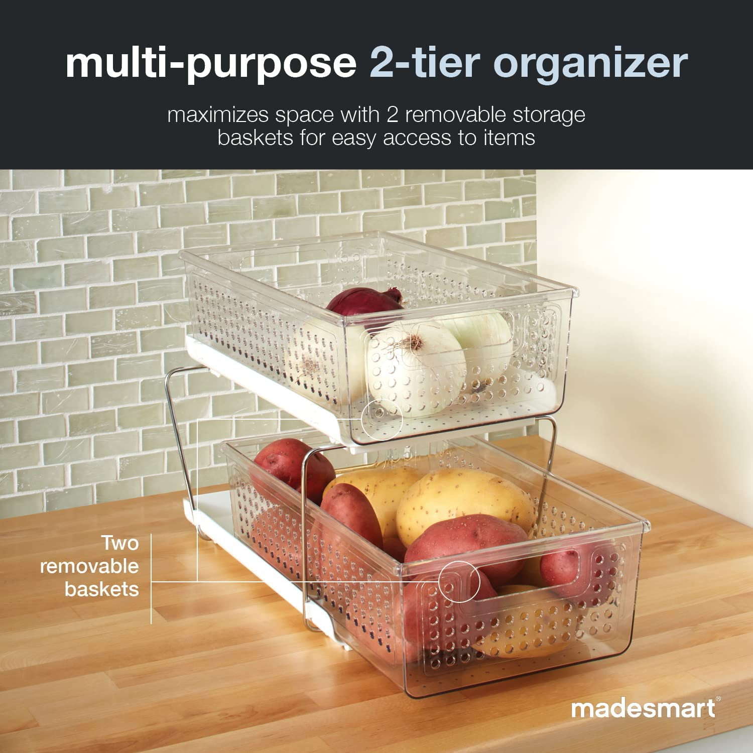 2 Tier Organizer, Under Cabinet Storage with Pull Out Sliding Drawers ...