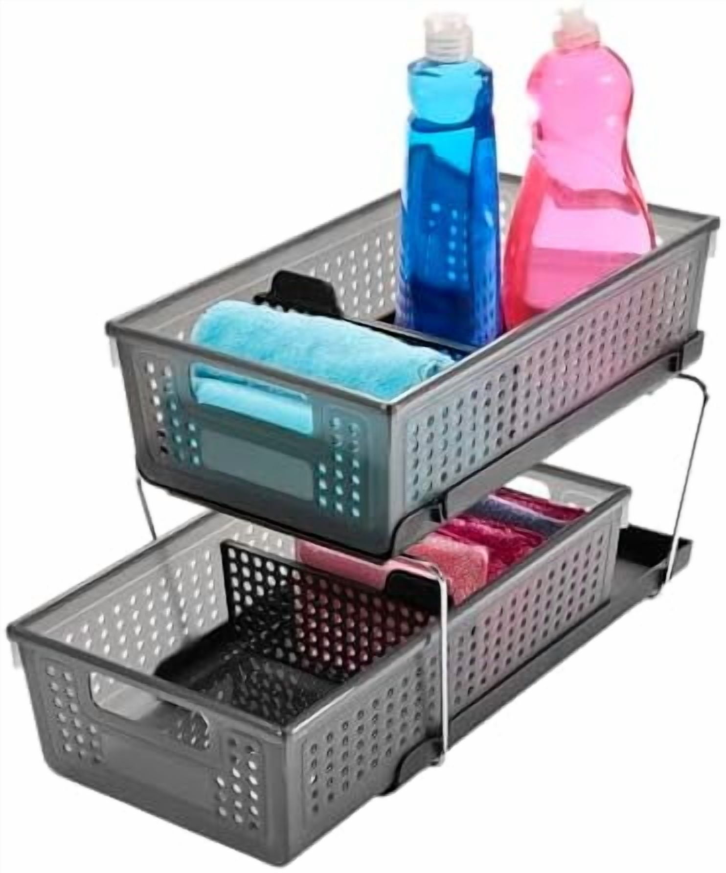 2-Tier Organizer, Multi-Purpose Slide-Out Storage Baskets with Handles ...
