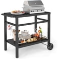 2-Tier Outdoor Grill Table, 34" Metal Top BBQ Prep Cart with Wheels ...