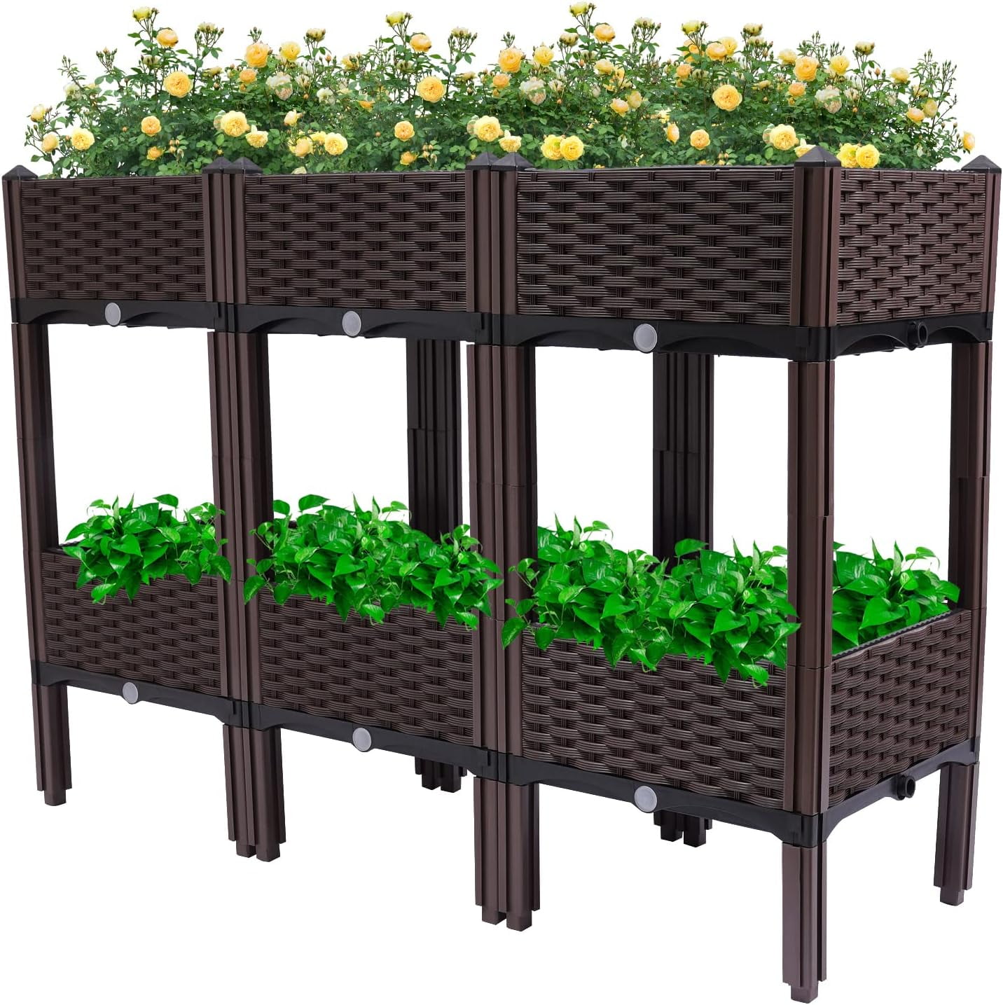 2-Tier Outdoor Raised Garden Bed, 47x33.8 Inch Tall Planter Box with 2 ...