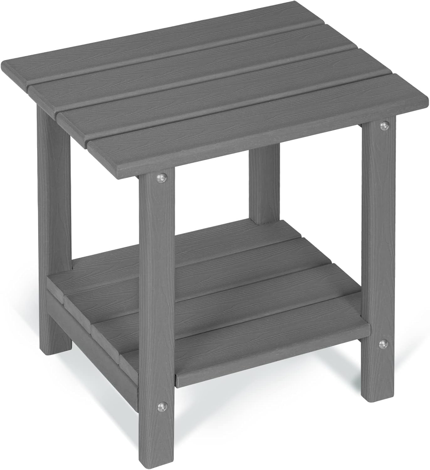 2 Tier Outdoor Side Table with Wood-Like Grain, 16.6" HDPE Table Patio ...