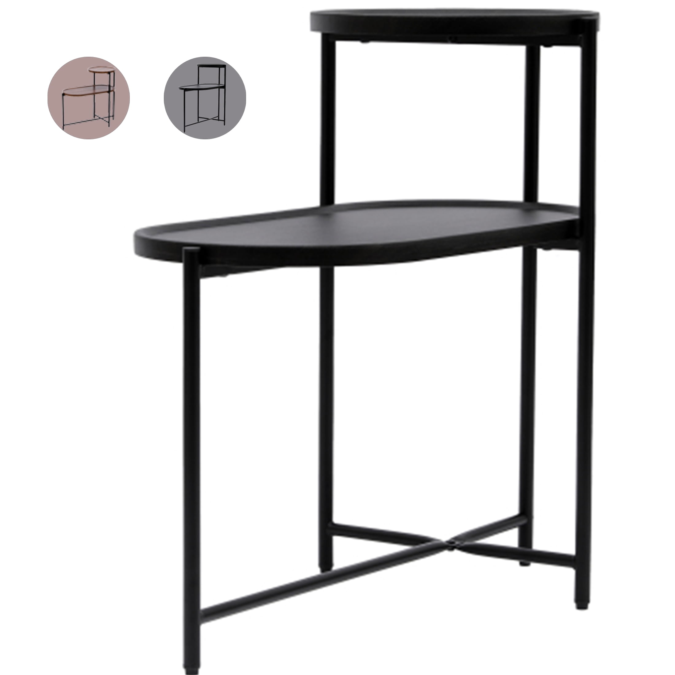 VCITN 2 Tier Oval Side Table,Round Coffee Table with Storage, Narrow ...