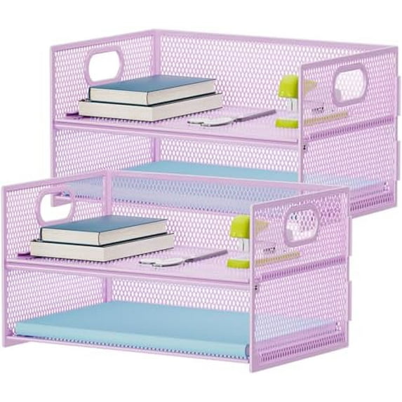 2 Tier Paper Organizer Letter Tray, Mesh File Organizer with Handle ...