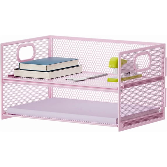2 Tier Paper Organizer Letter Tray, Mesh File Organizer with Handle ...