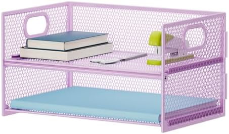 2 Tier Paper Organizer Letter Tray, Mesh File Organizer with Handle ...