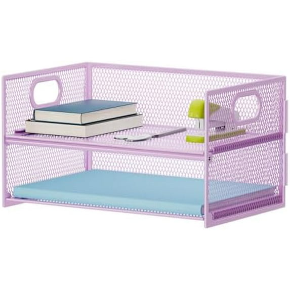 2 Tier Paper Organizer Letter Tray, Mesh File Organizer with Handle ...