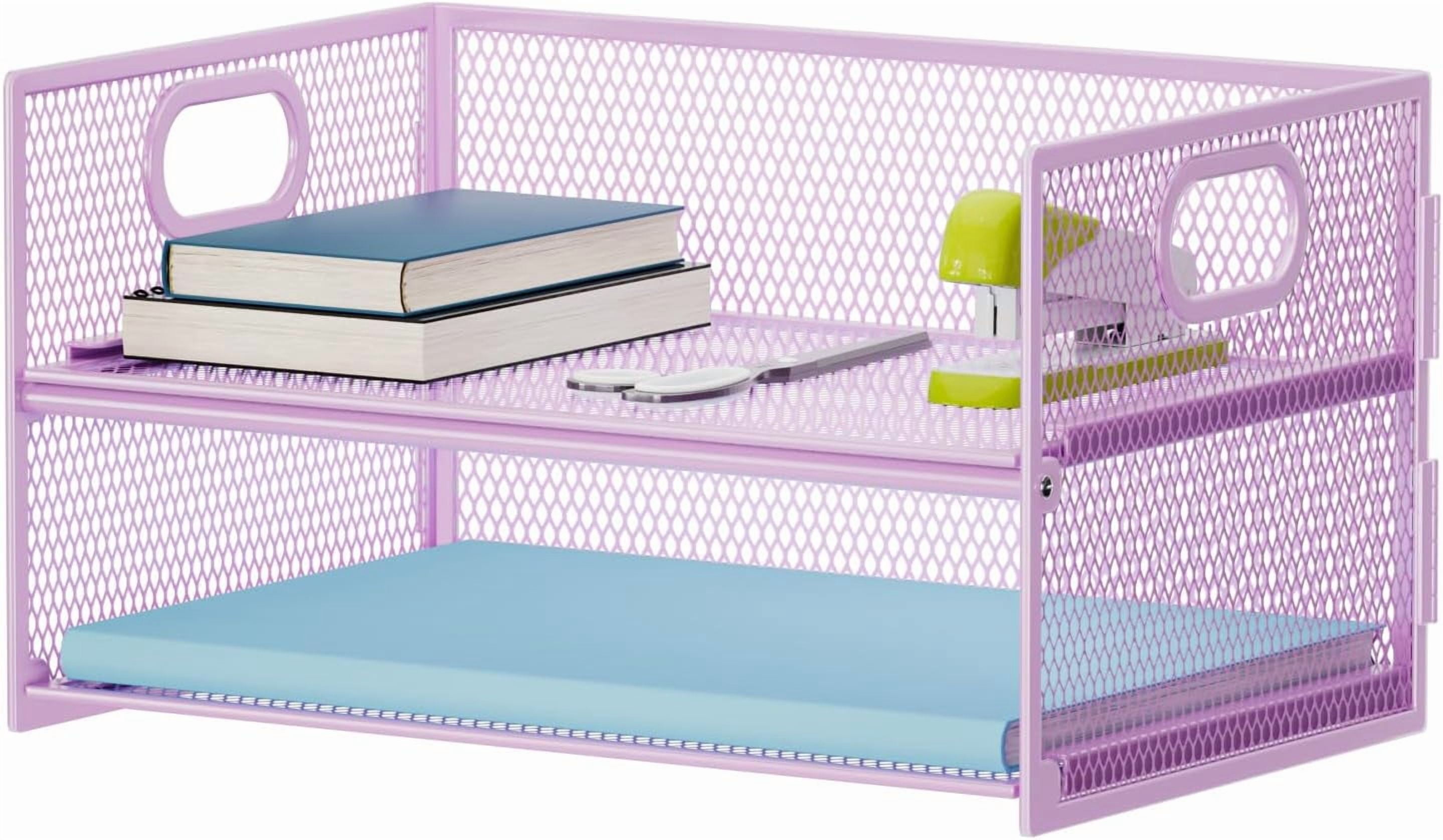 2 Tier Paper Organizer Letter Tray, Mesh File Organizer with Handle ...